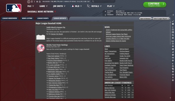 The League Reports screen includes links to a variety of reports about ...