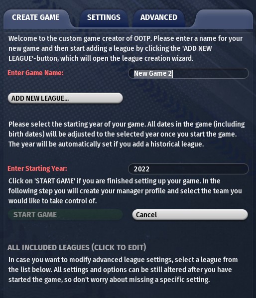 The Create Game section of the Create New Game screen is where you put ...